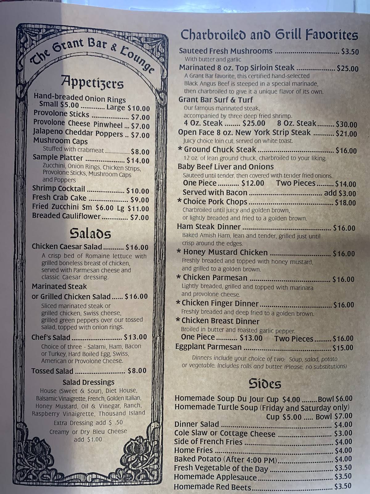 Menu at Grant Bar Inc, Pittsburgh