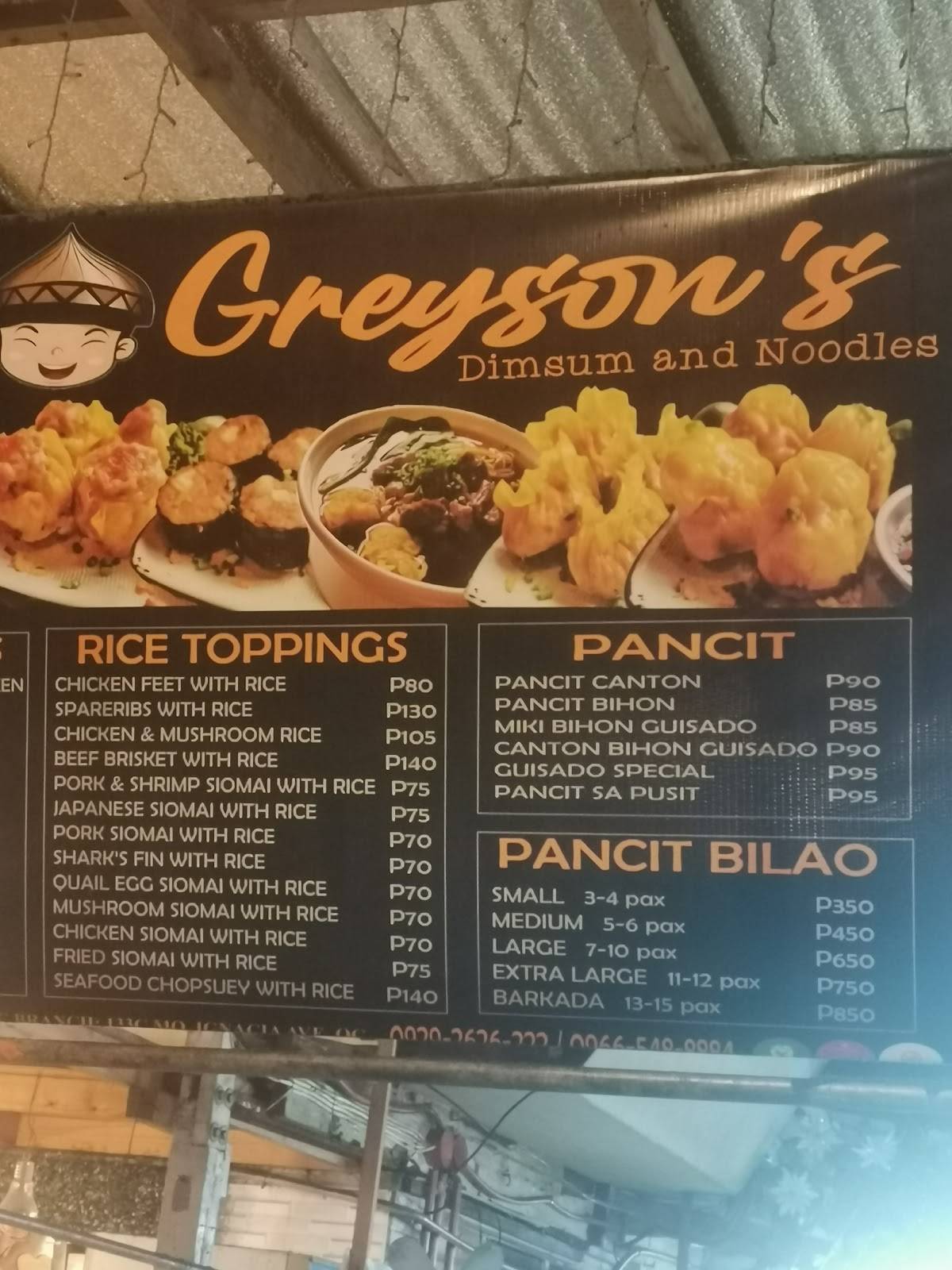 Menu at Greyson's Dimsum and Noodles - SAN JUAN BRANCH restaurant, San Juan