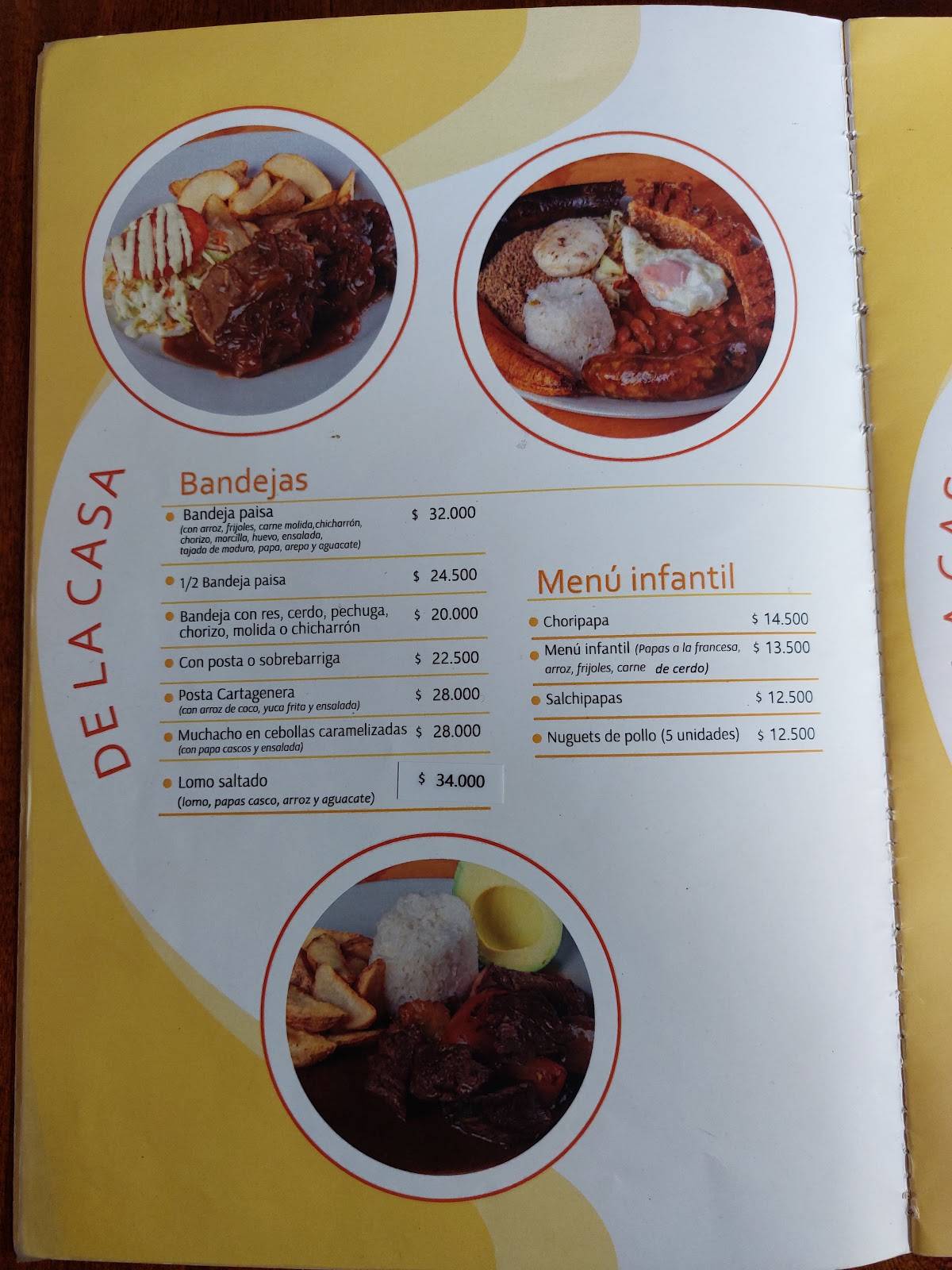 Menu at Los Kioskos restaurant, Guarne, Autopista Medellín-Bogotá #Km 27