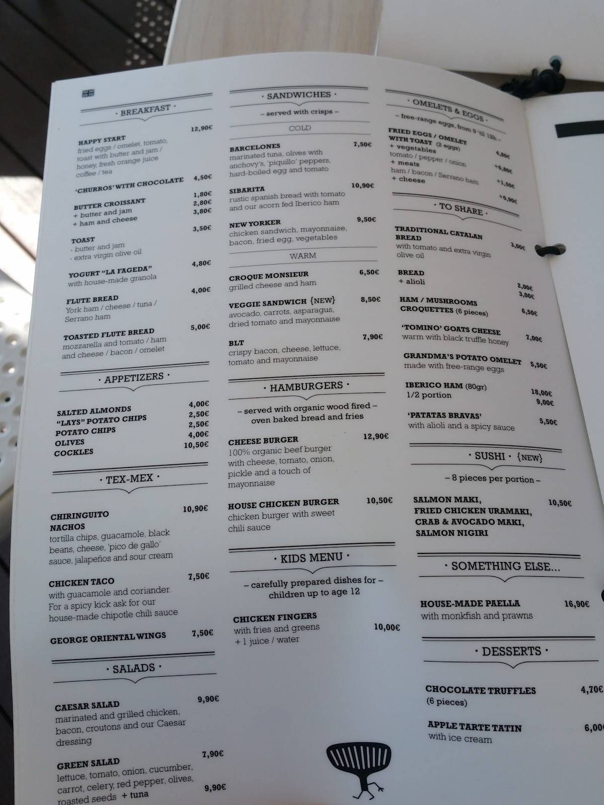Carta de Bambú Beach Bar, Barcelona, Av. Litoral