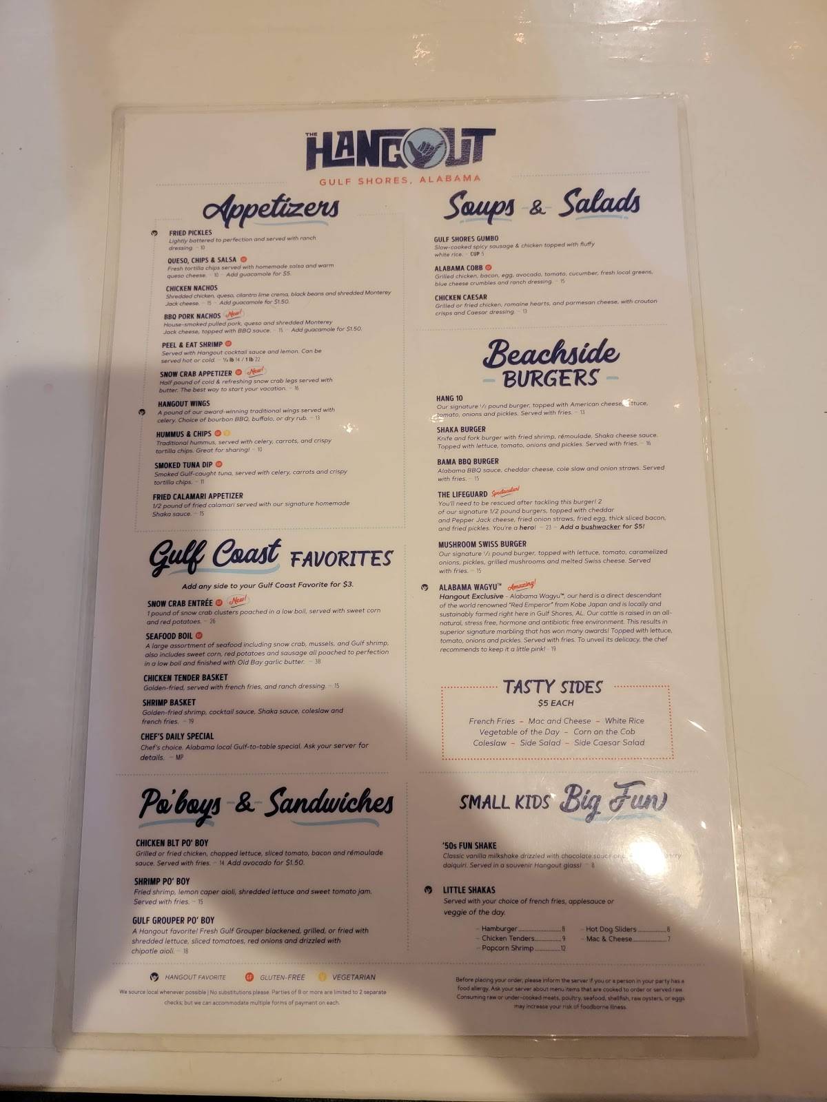 Menu at The Hangout Gulf Shores pub & bar, Gulf Shores, 101 E Beach Blvd