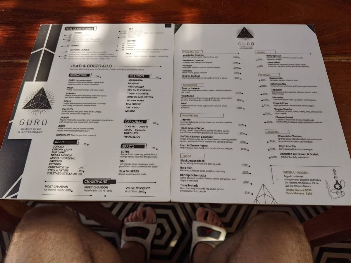 Menu at Guru Beach Club & Restaurant, Isla Mujeres