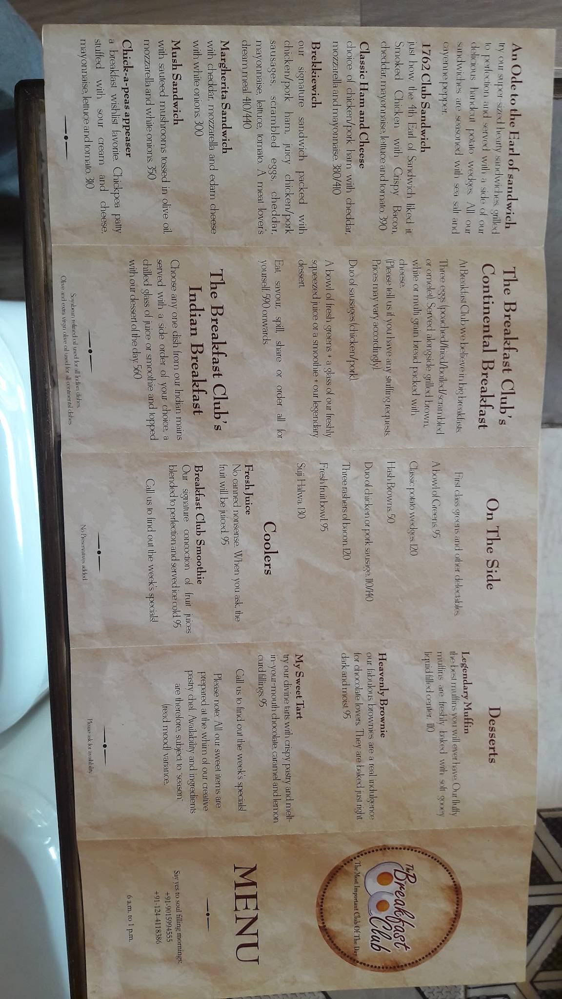 Menu at The Breakfast Club, Gurugram, SF-35