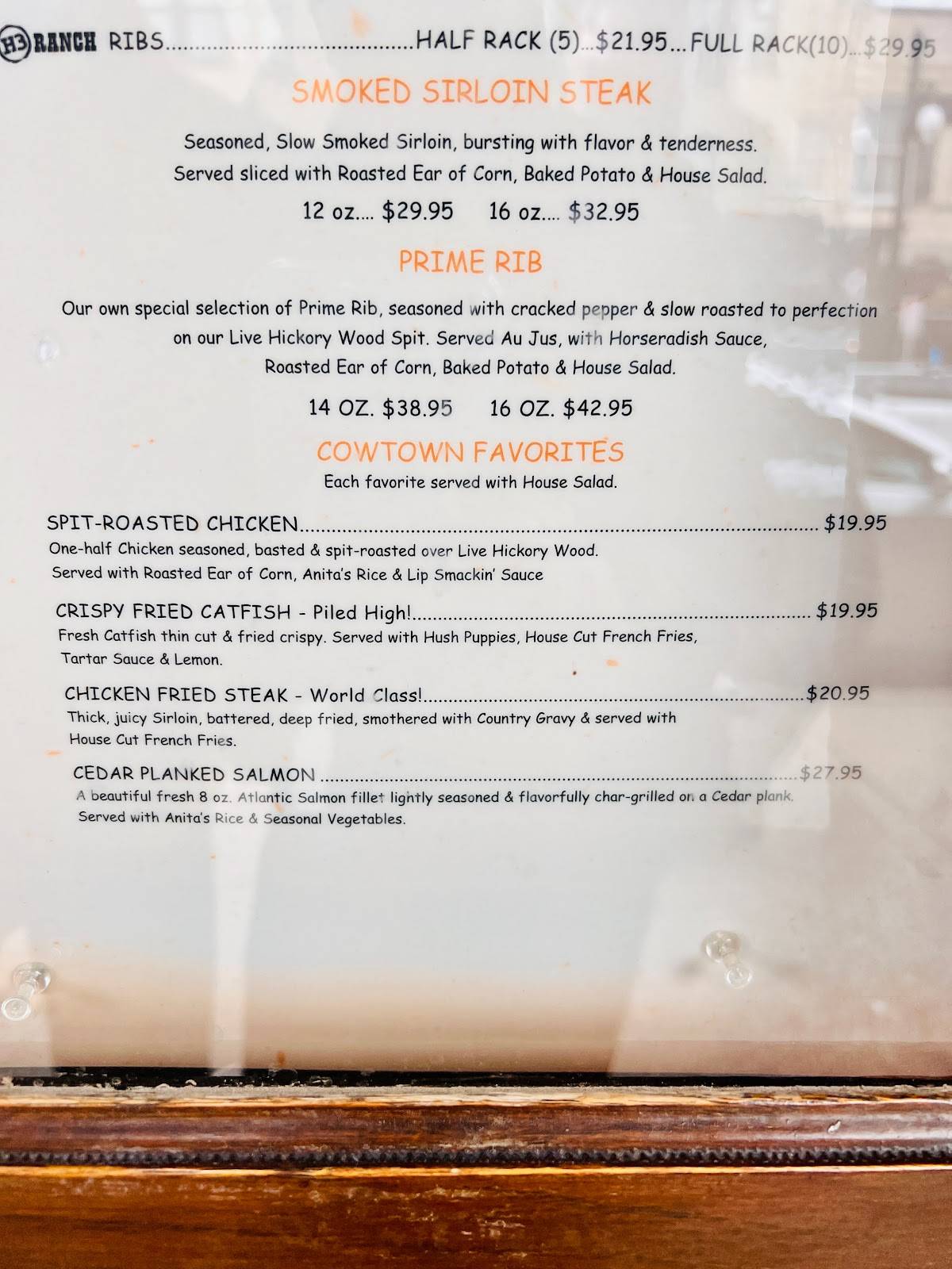 Menu at H3 Ranch steakhouse, Fort Worth