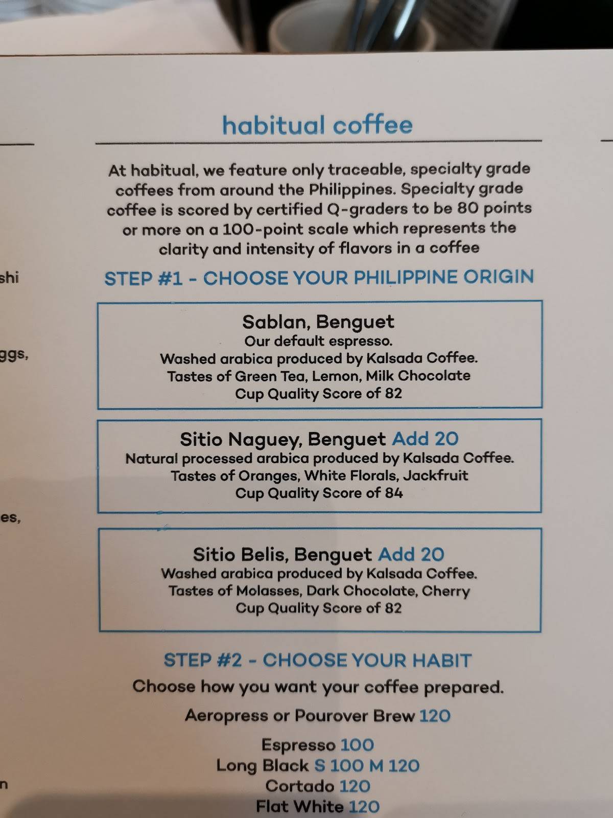 Menu at Habitual Coffee Salcedo Village cafe, Makati, Paseo Heights