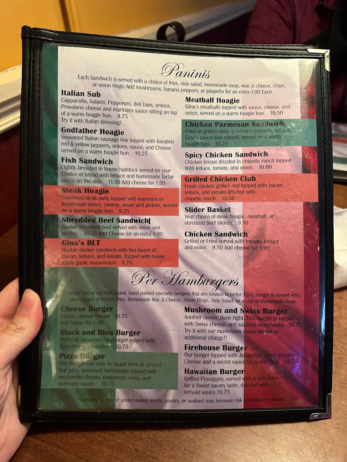 Menu at Gina's Italian Kitchen & Tavern restaurant, Hamilton