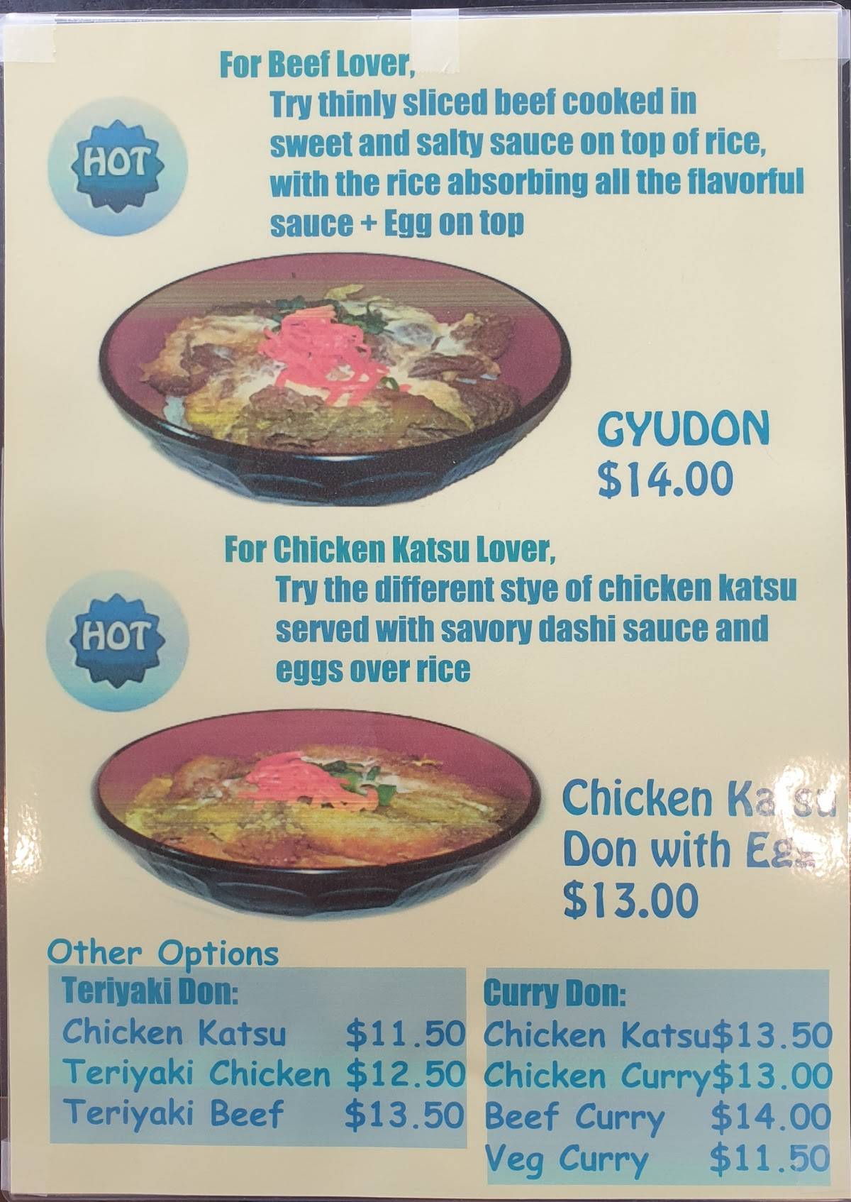 Menu at Hanabi Sushi restaurant, Melbourne