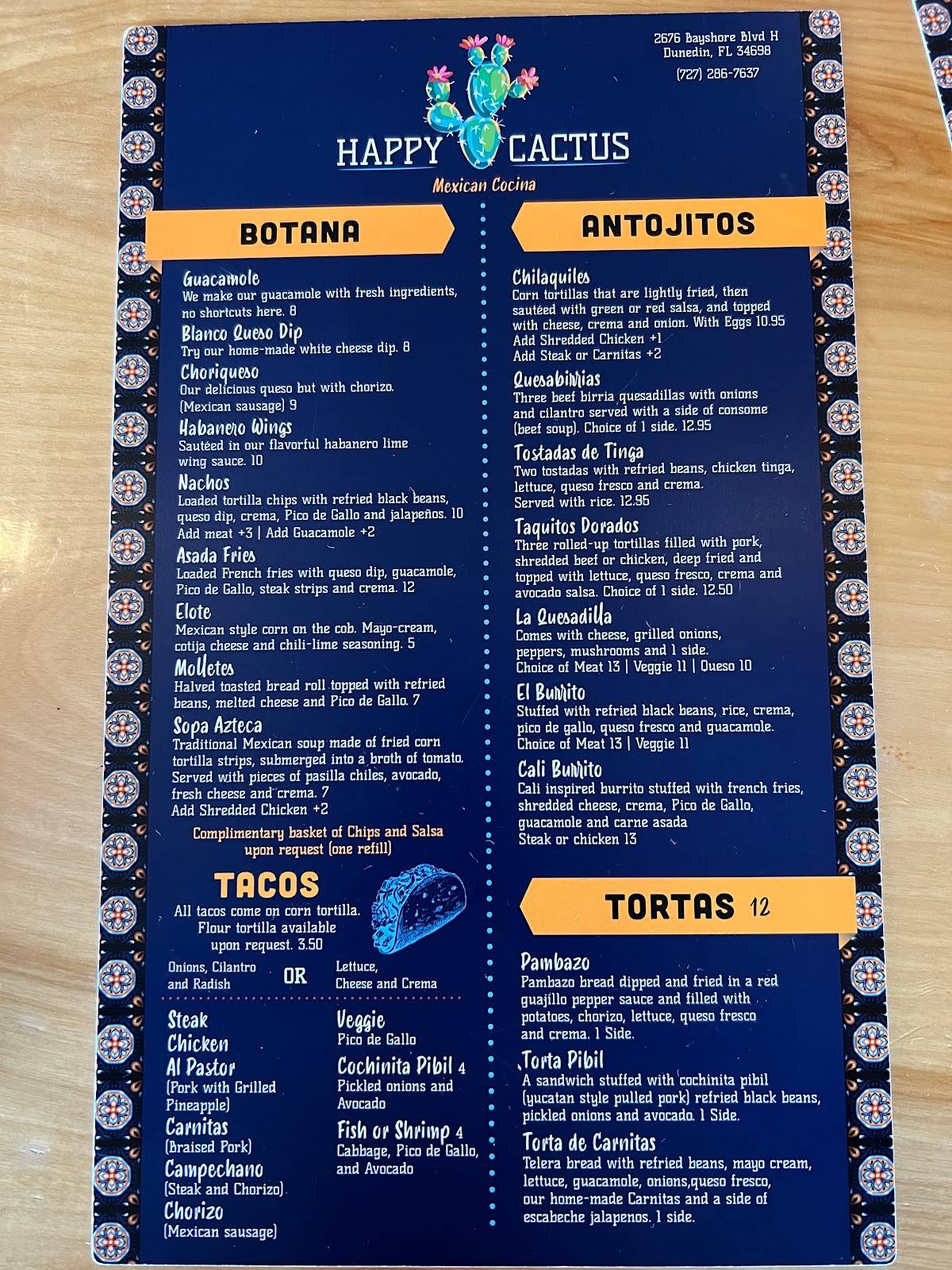 Menu at Happy Cactus Mexican Cocina restaurant, Dunedin