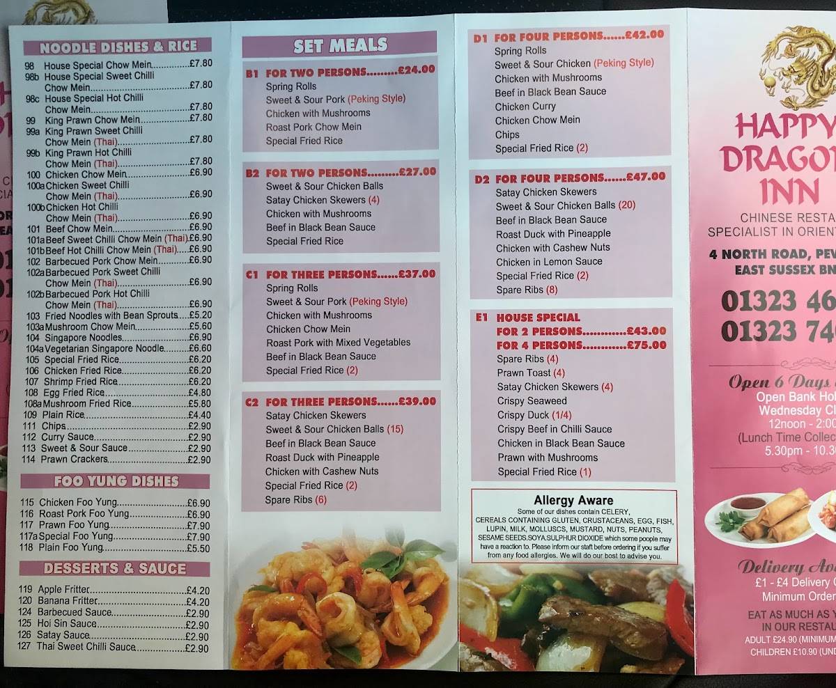 Menu at Happy Dragon Inn restaurant, Pevensey, 4 North Rd