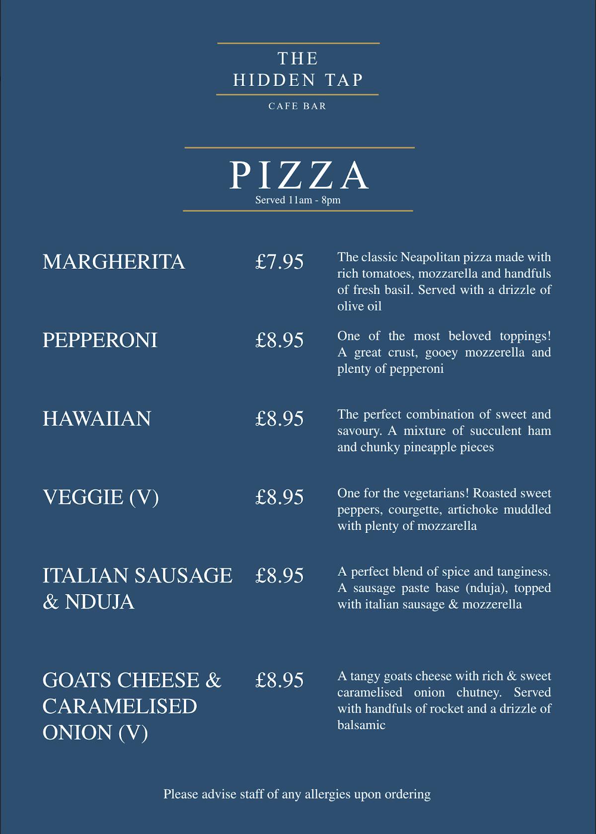 Menu at The Hidden Tap pub & bar, Hartlepool