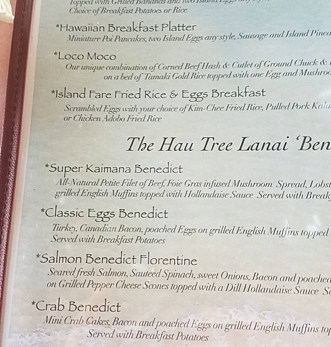 Menu at Hau Tree restaurant, Honolulu