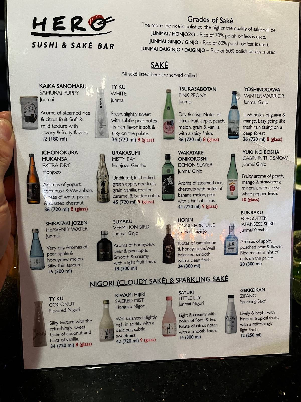Menu at Hero Sushi restaurant, Hillsboro