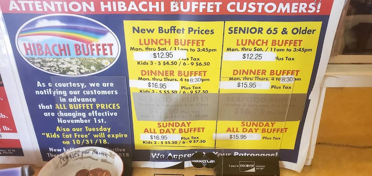 Menu at Hibachi Buffet restaurant, Sebring, US Hwy 27 N