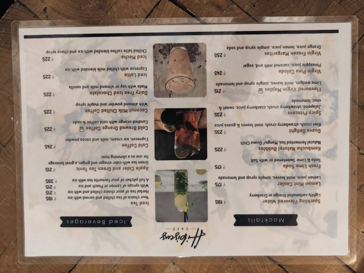 Menu at Hibiscus Café, Chennai