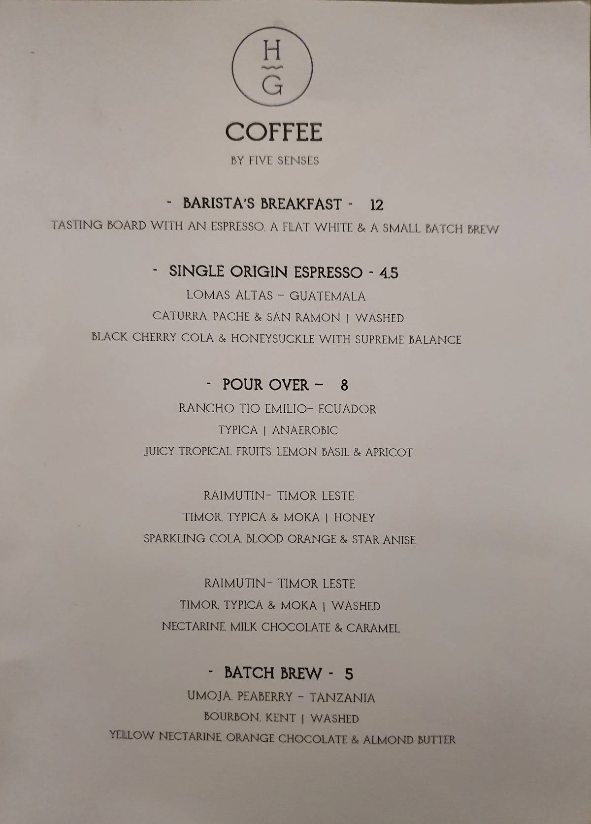 Menu at Higher Ground cafe, Melbourne