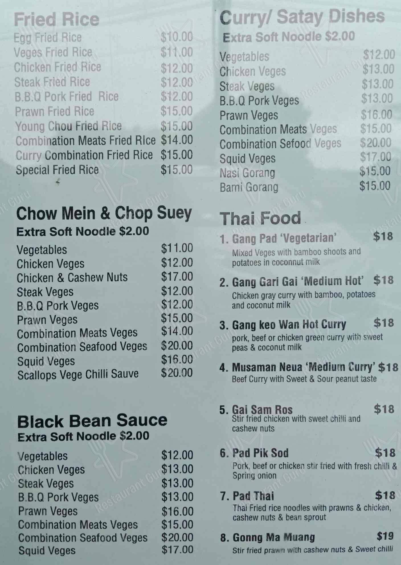 Menu at Hilltop Takeaways fast food, Auckland, 92 Frederick St