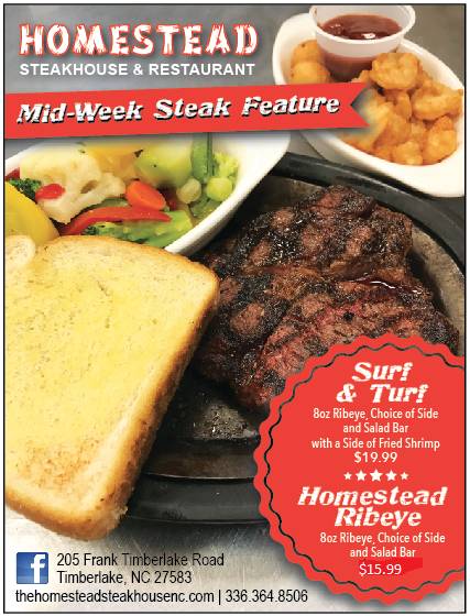 Menu at Homestead Steakhouse & Restaurant, Timberlake, 205 Frank ...