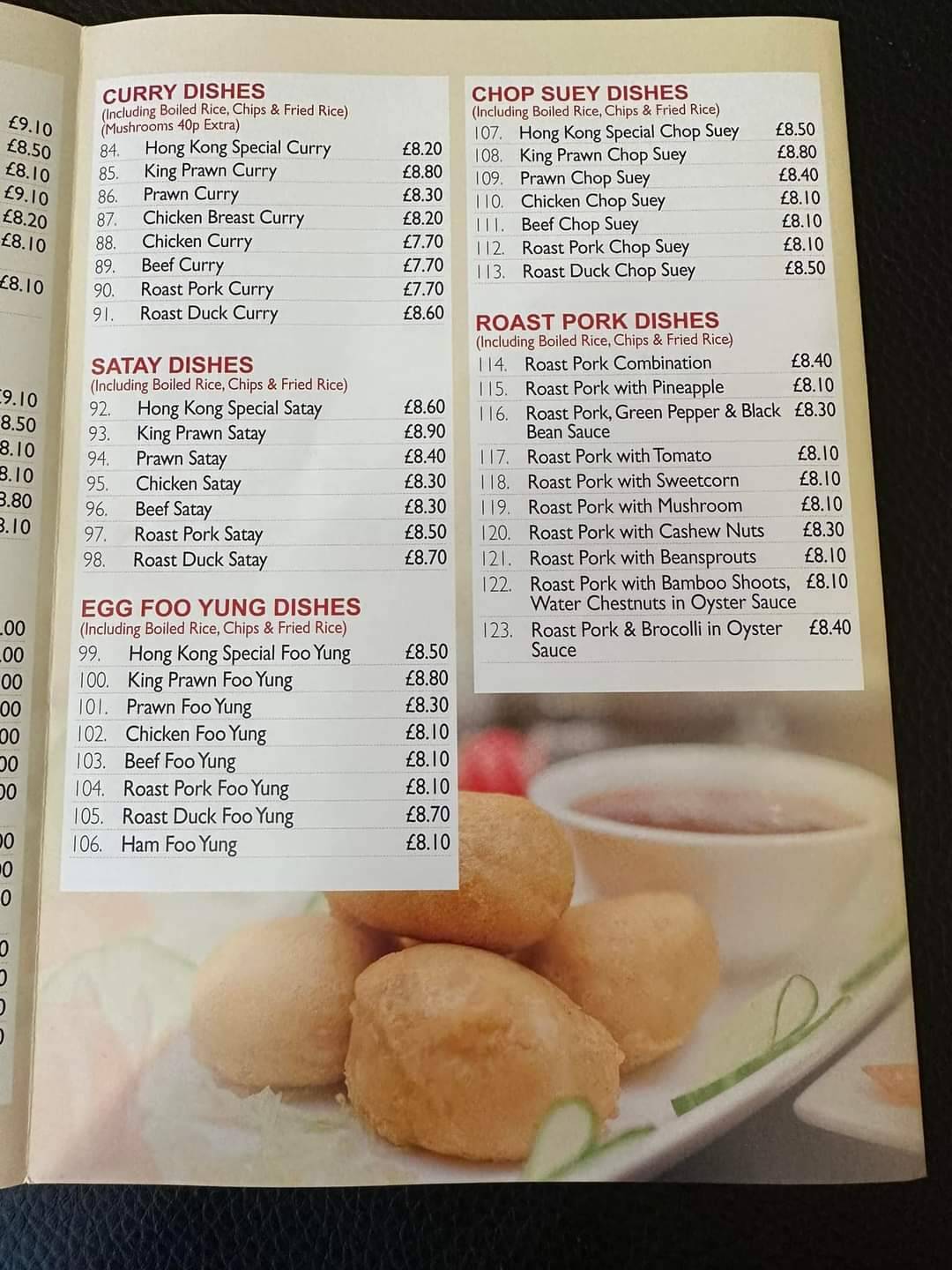 Menu at Hong Kong Carry Out fast food, Dunoon