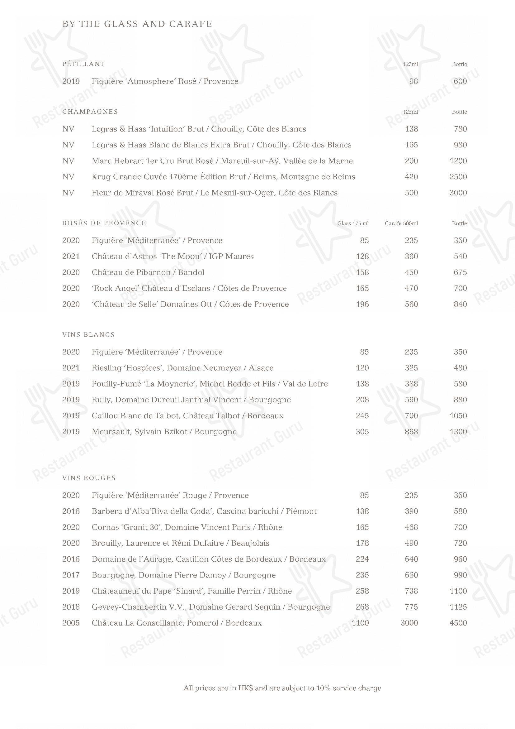 Menu at LPM Restaurant & Bar, Hong Kong