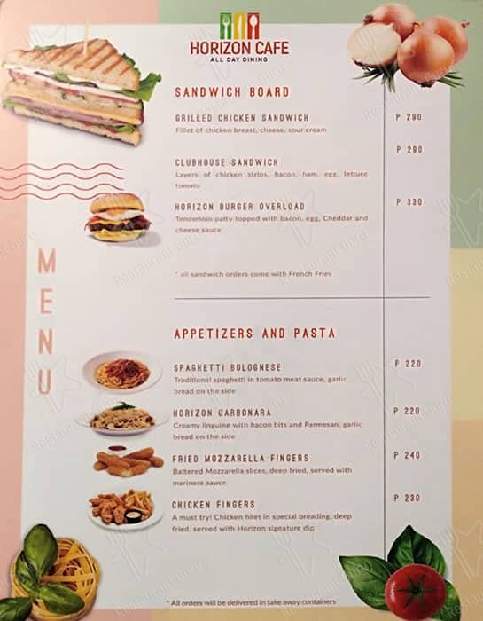 Menu at Horizon Cafe - Ortigas, Pasig