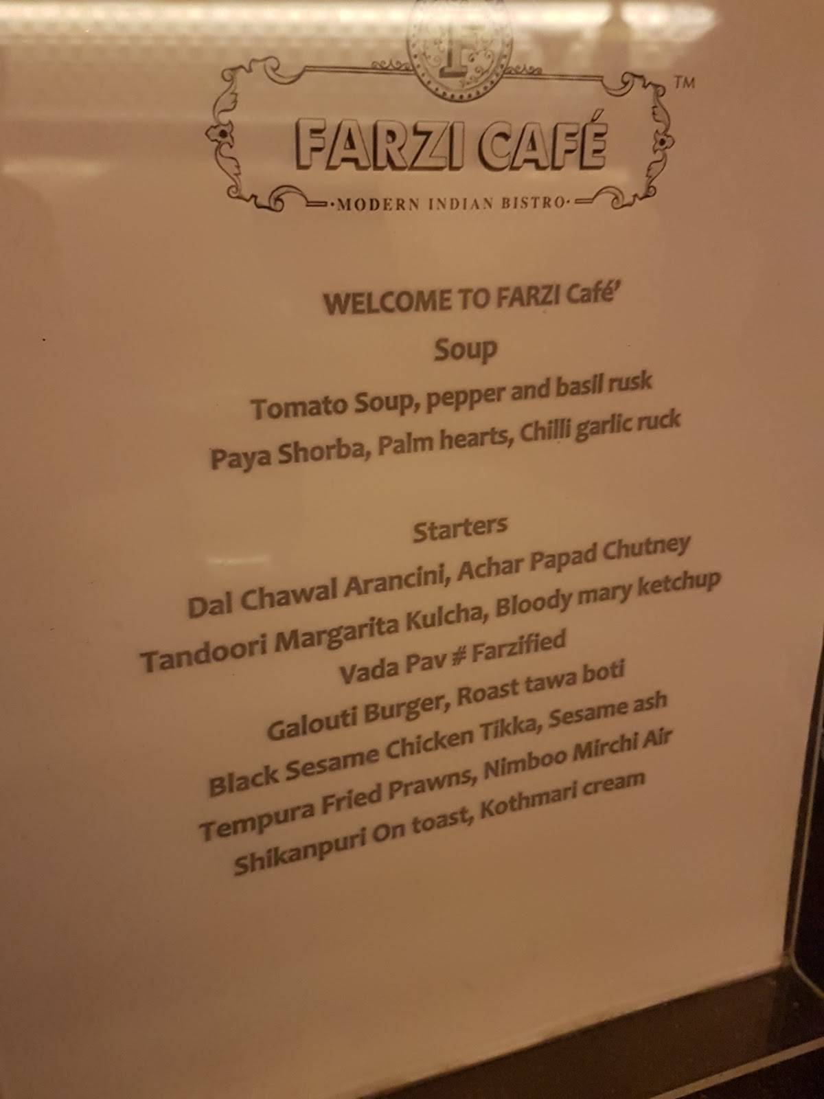 Menu at Farzi Cafe Hyderabad, Hyderabad