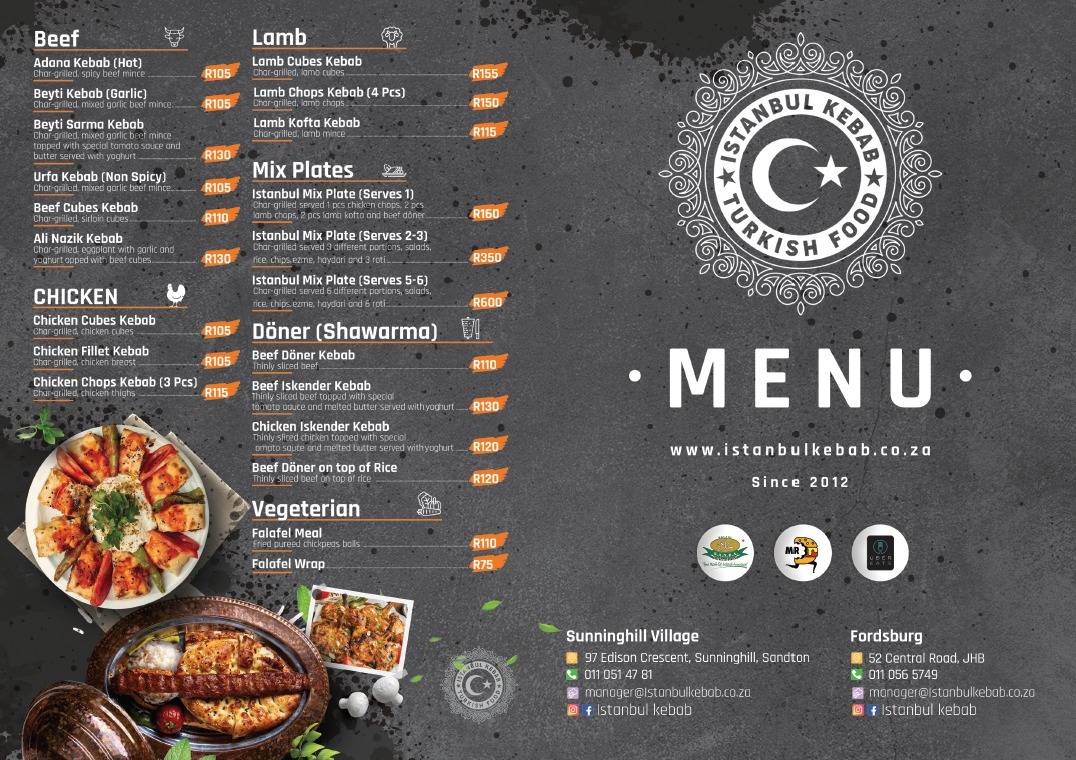 Menu at ISTANBUL KEBAB Sunninghill restaurant, Midrand, Village ...