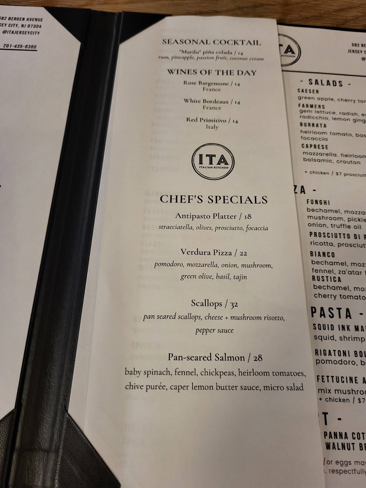 Menu at ITA Italian Kitchen pub & bar, Jersey City