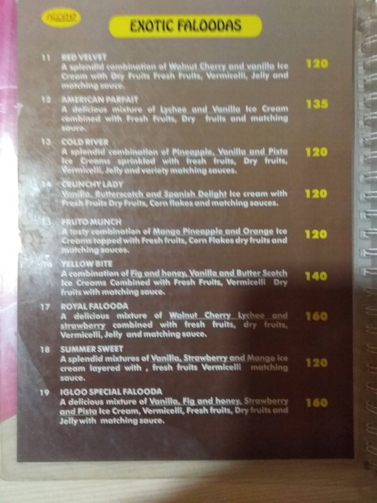 Menu at Igloo Ice Cream Parlour, Kannur