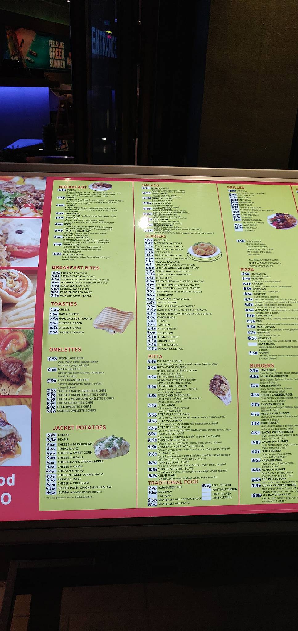 Menu at Iguana Bar, Kalamaki, Kalamaki