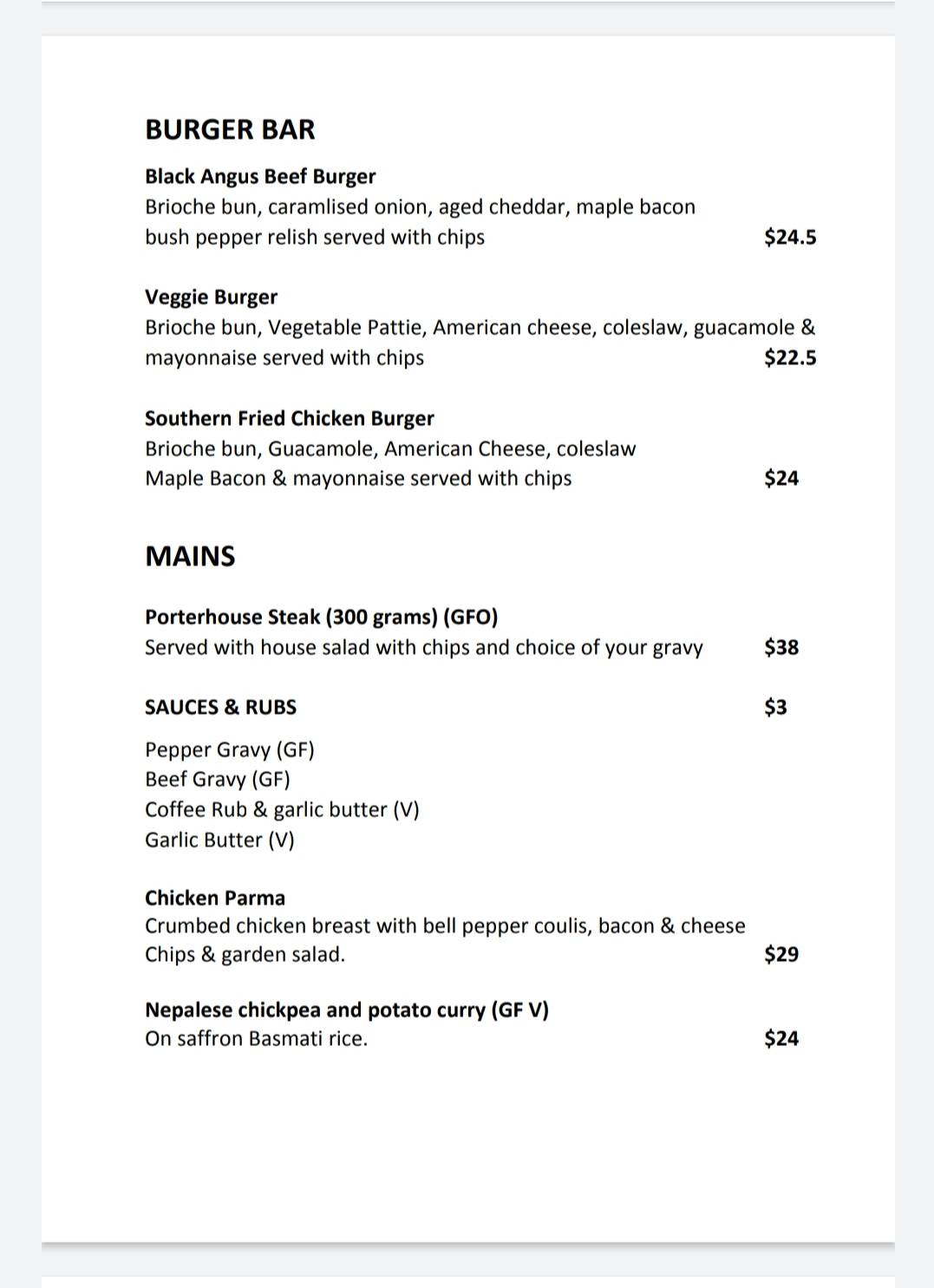Menu at Iluka Tavern pub & bar, Coles Bay