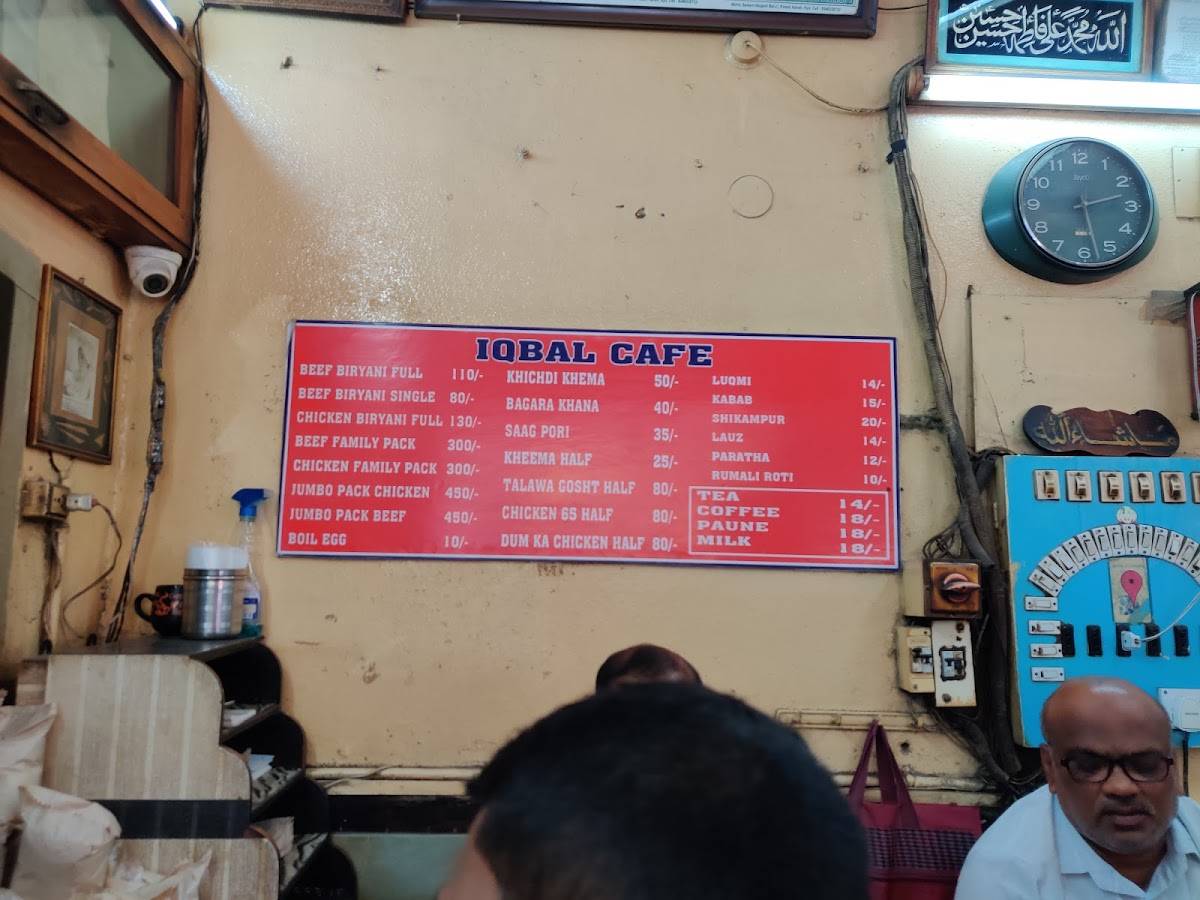 Menu at Iqbal Cafe, Hyderabad, 22-3/756