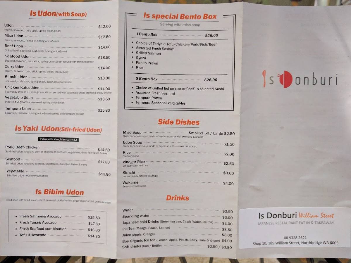 Menu at Is Donburi Dining Room restaurant, Northbridge, 227 William St