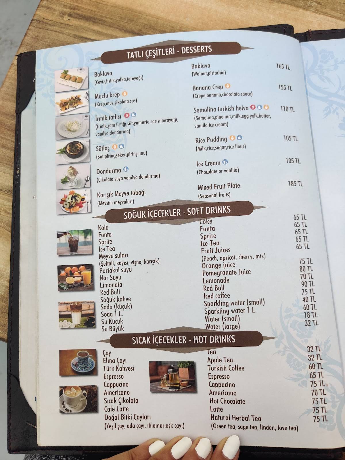 Menu at Seven Hills Restaurant, Istanbul