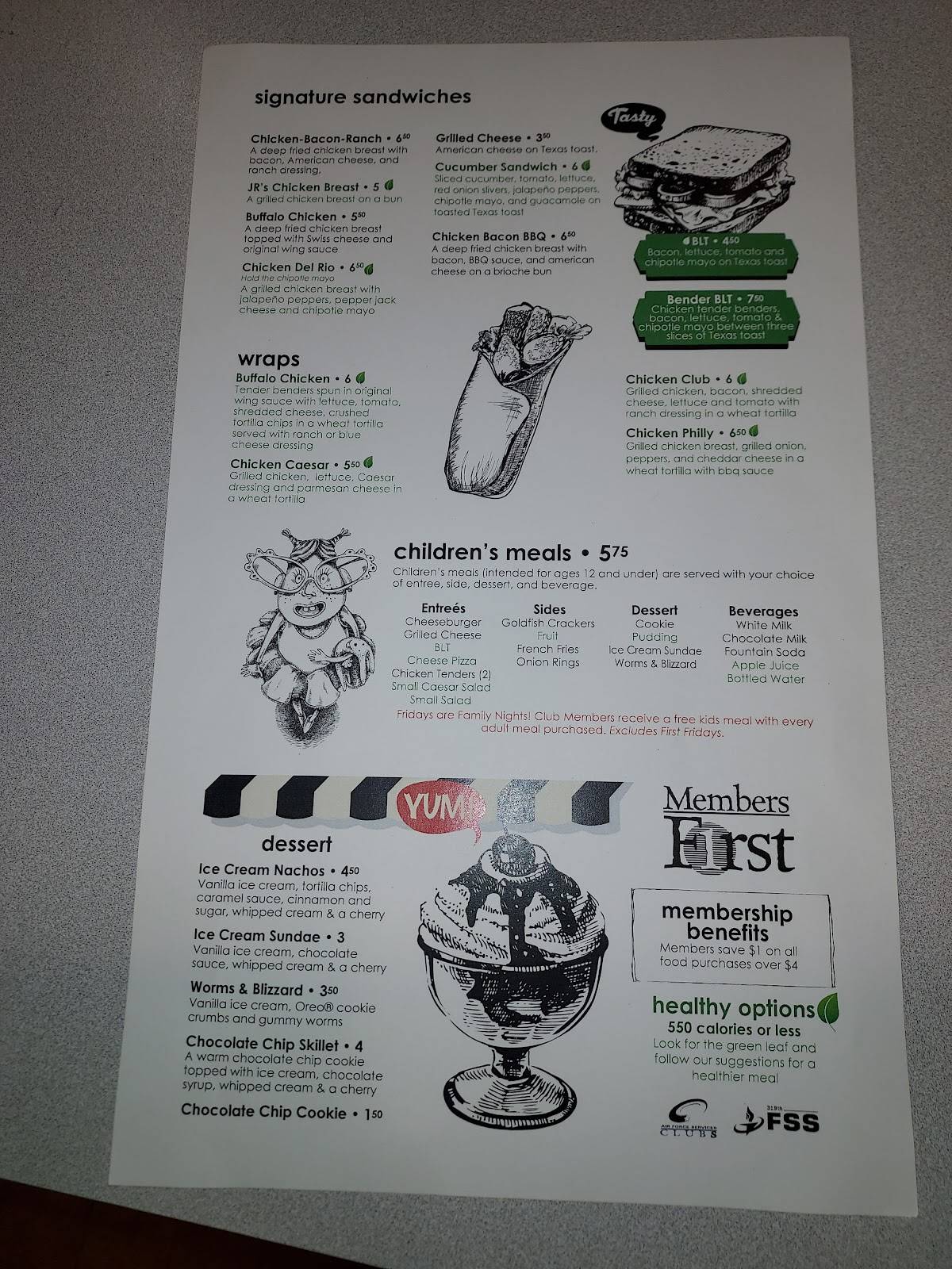 Menu at J.R. Rockers & Northern Lights Club, Grand Forks Air Force Base