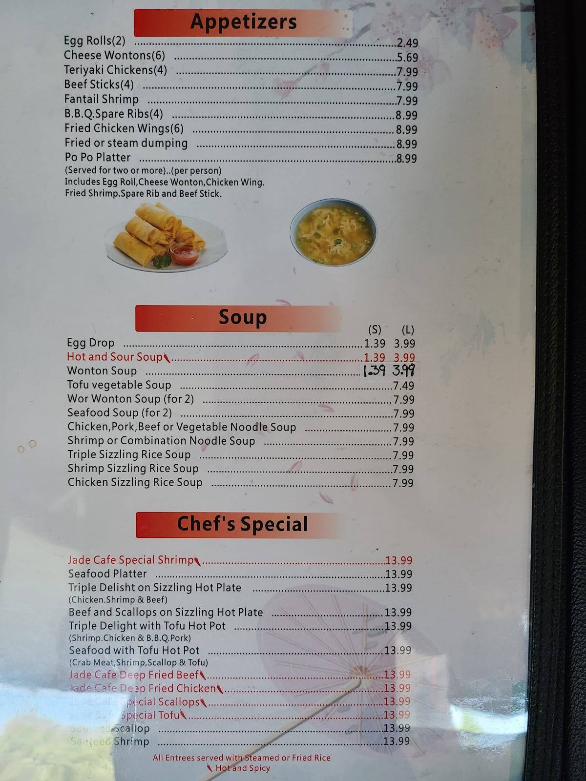 Menu at Jade Cafe, Florence