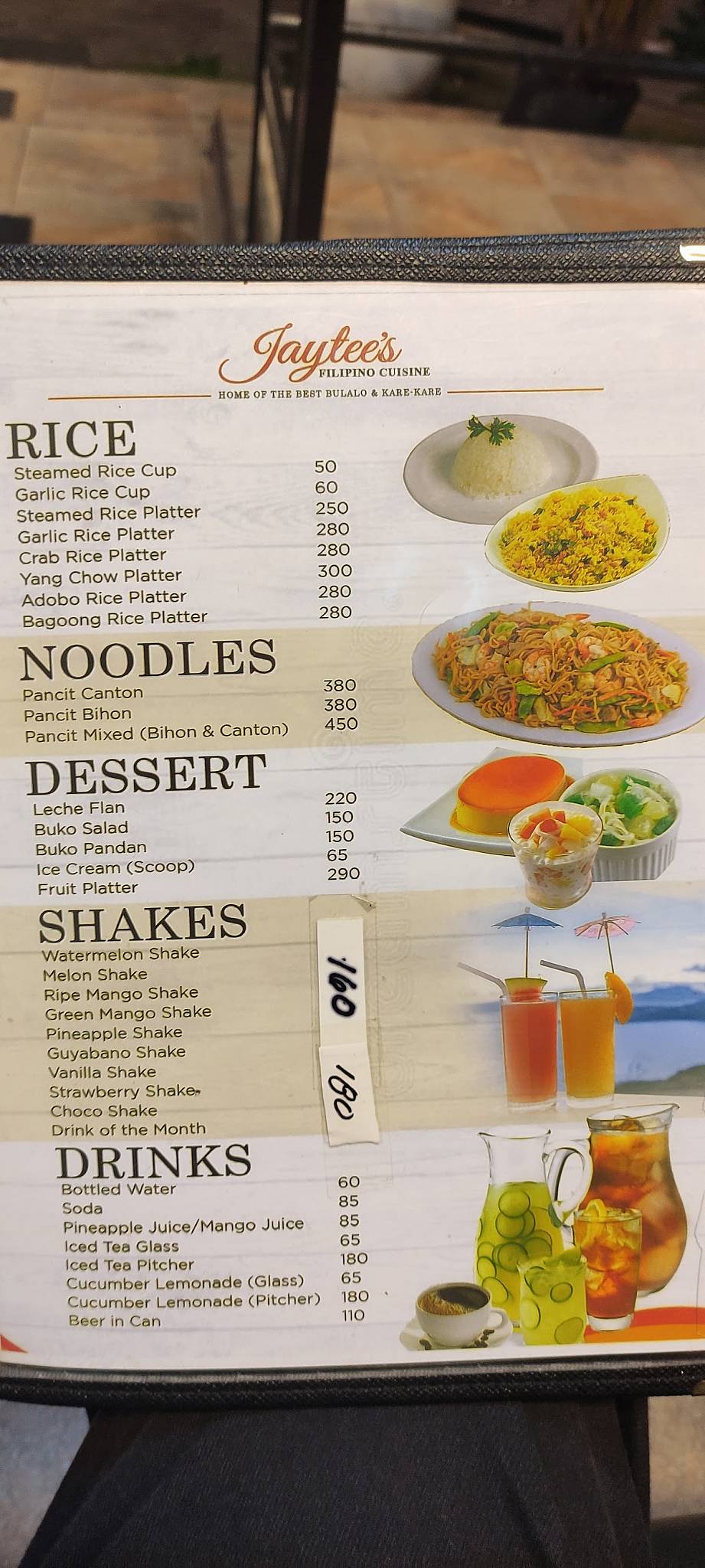 Menu at Jaytee's Classic Filipino Cuisine restaurant, Tagaytay, 4W2X+H5H