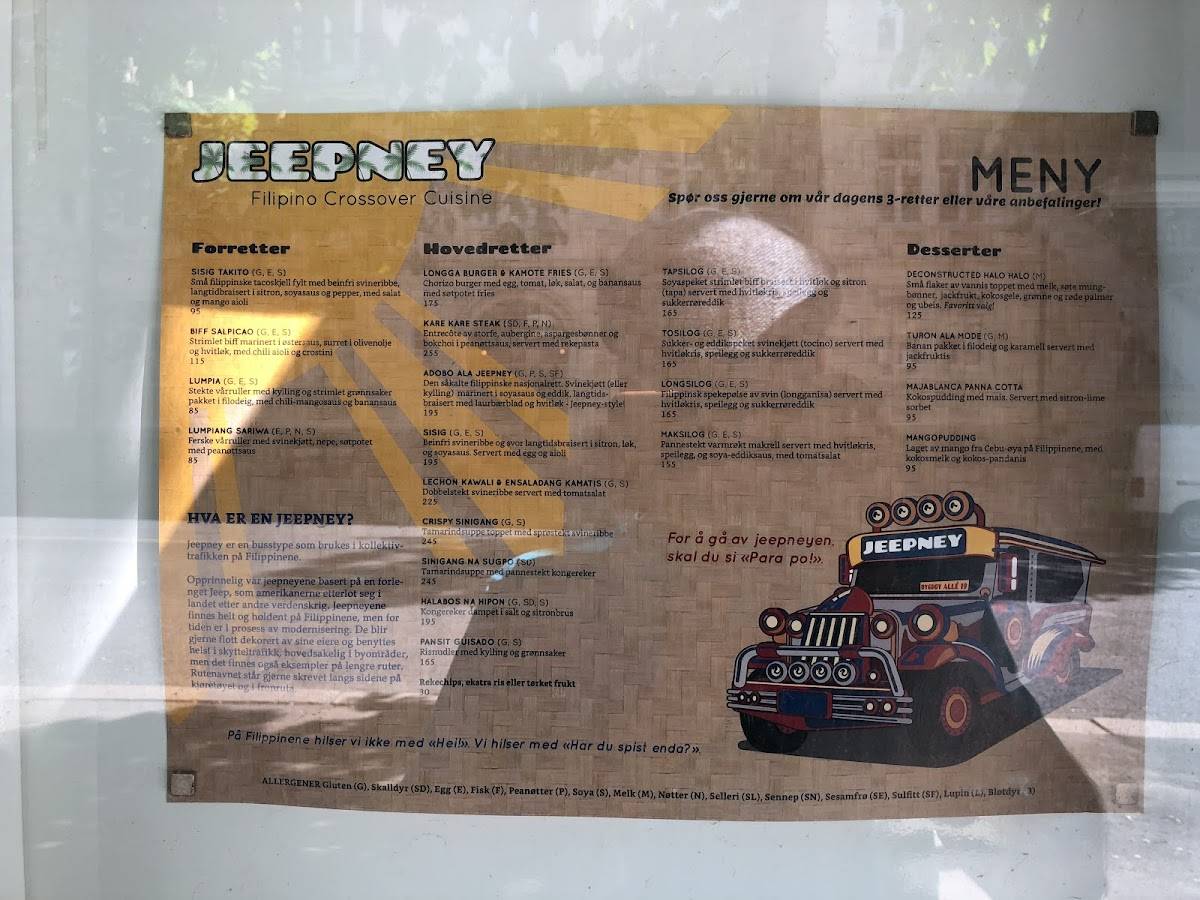 Carta del restaurante Jeepney: Filipino Crossover Cuisine, Oslo