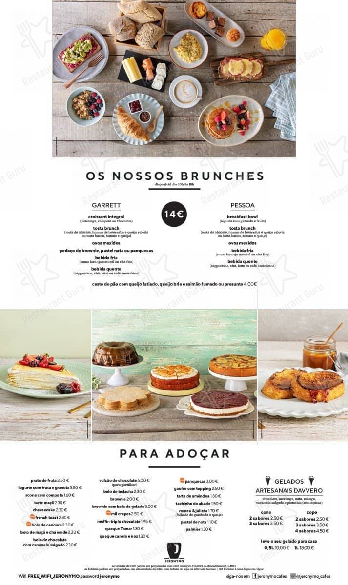 Menu at Jeronymo Café, Lisbon, Av. do Colégio Militar 37 M