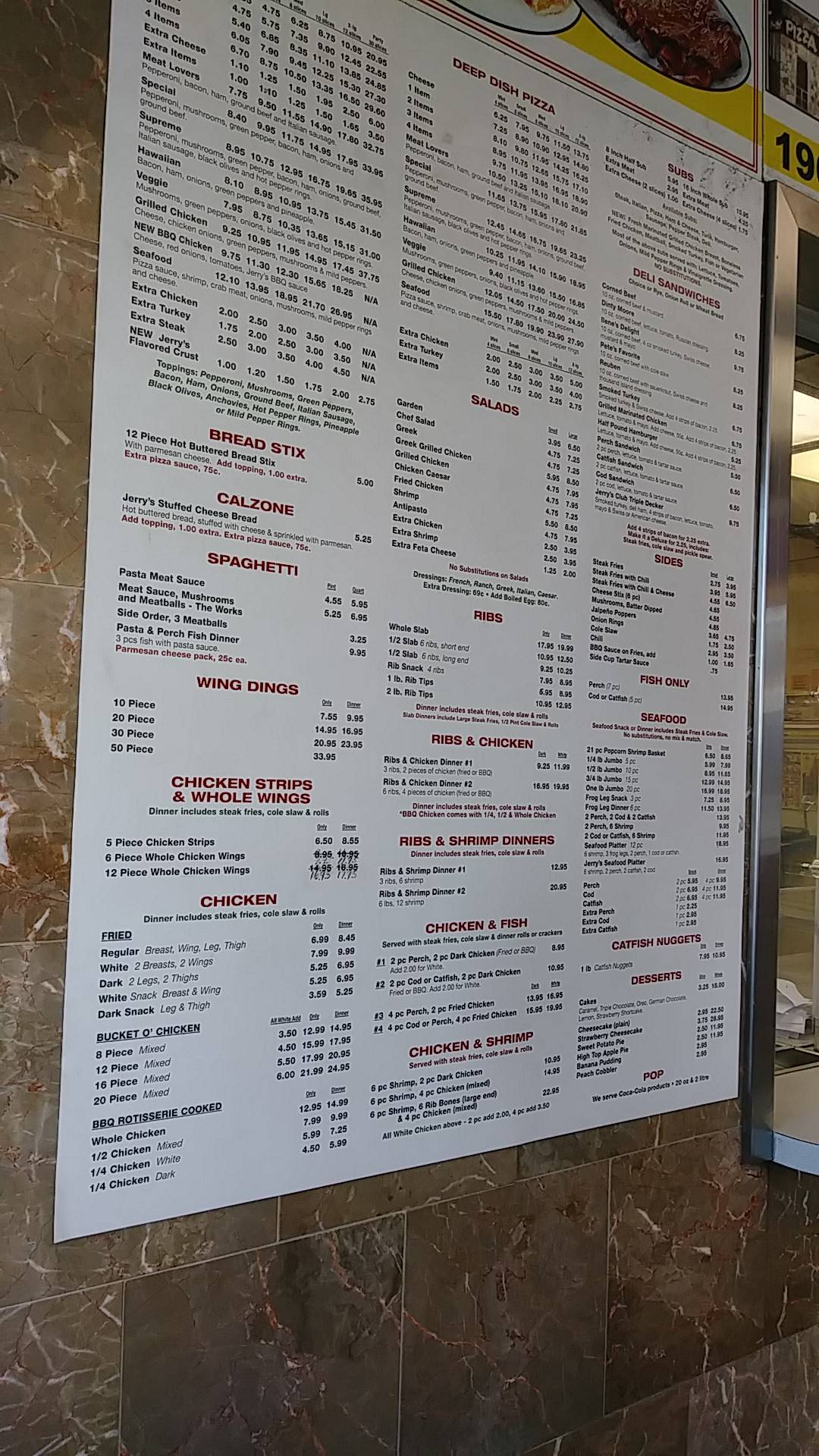 Menu at Jerry's Pizza and Barbecue, Detroit