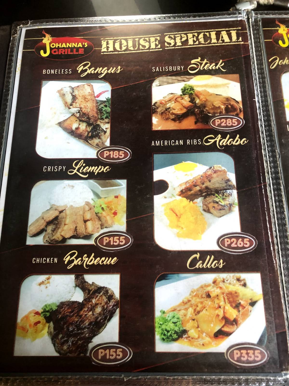 Menu at Johanna's Grille restaurant, Batangas, Q364+9V9