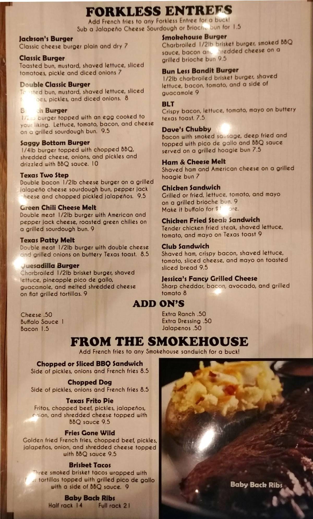 Menu at Jon Lillies STEAKHOUSE, Waco