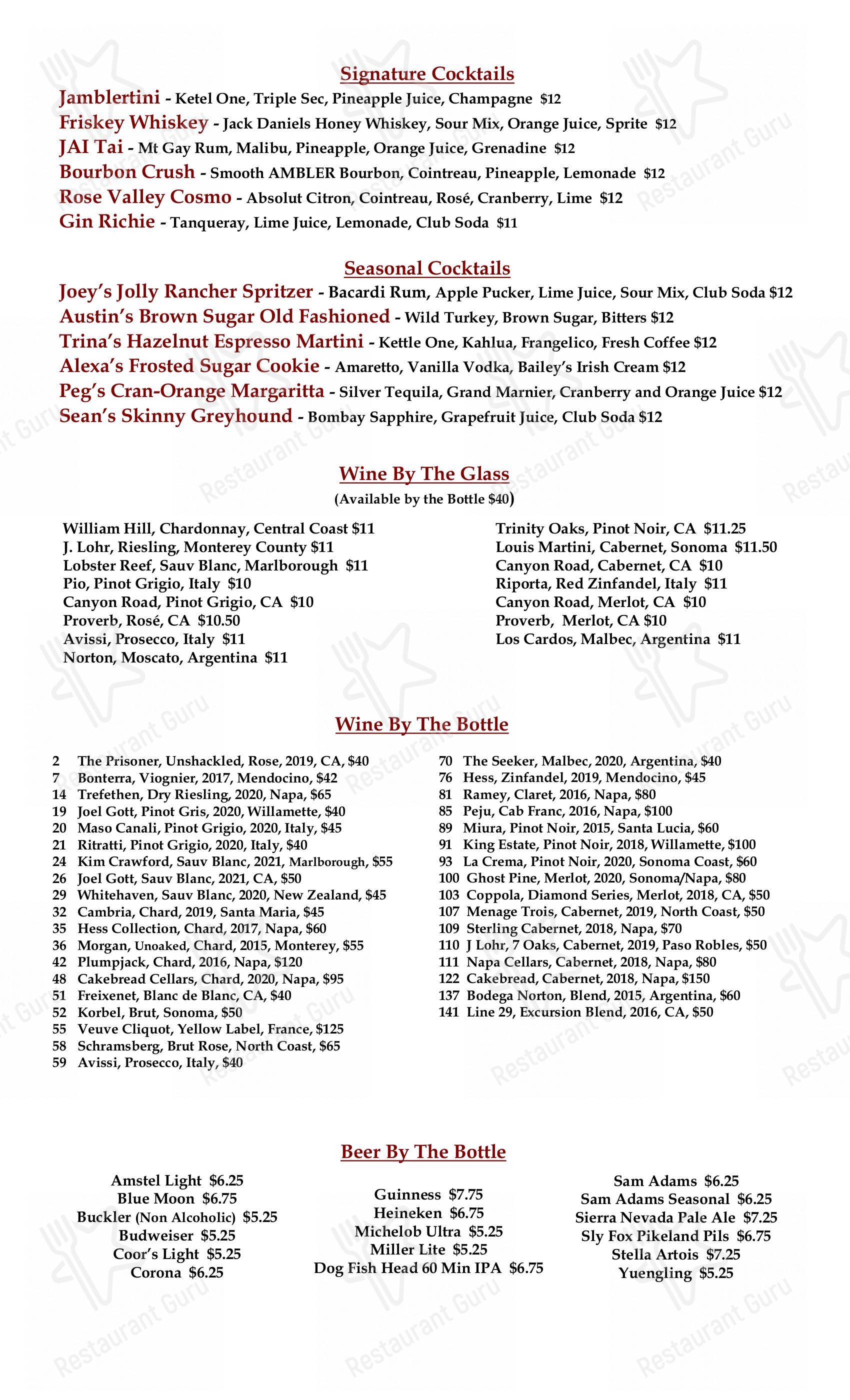 Menu at Joseph Ambler Inn pub & bar, Montgomeryville