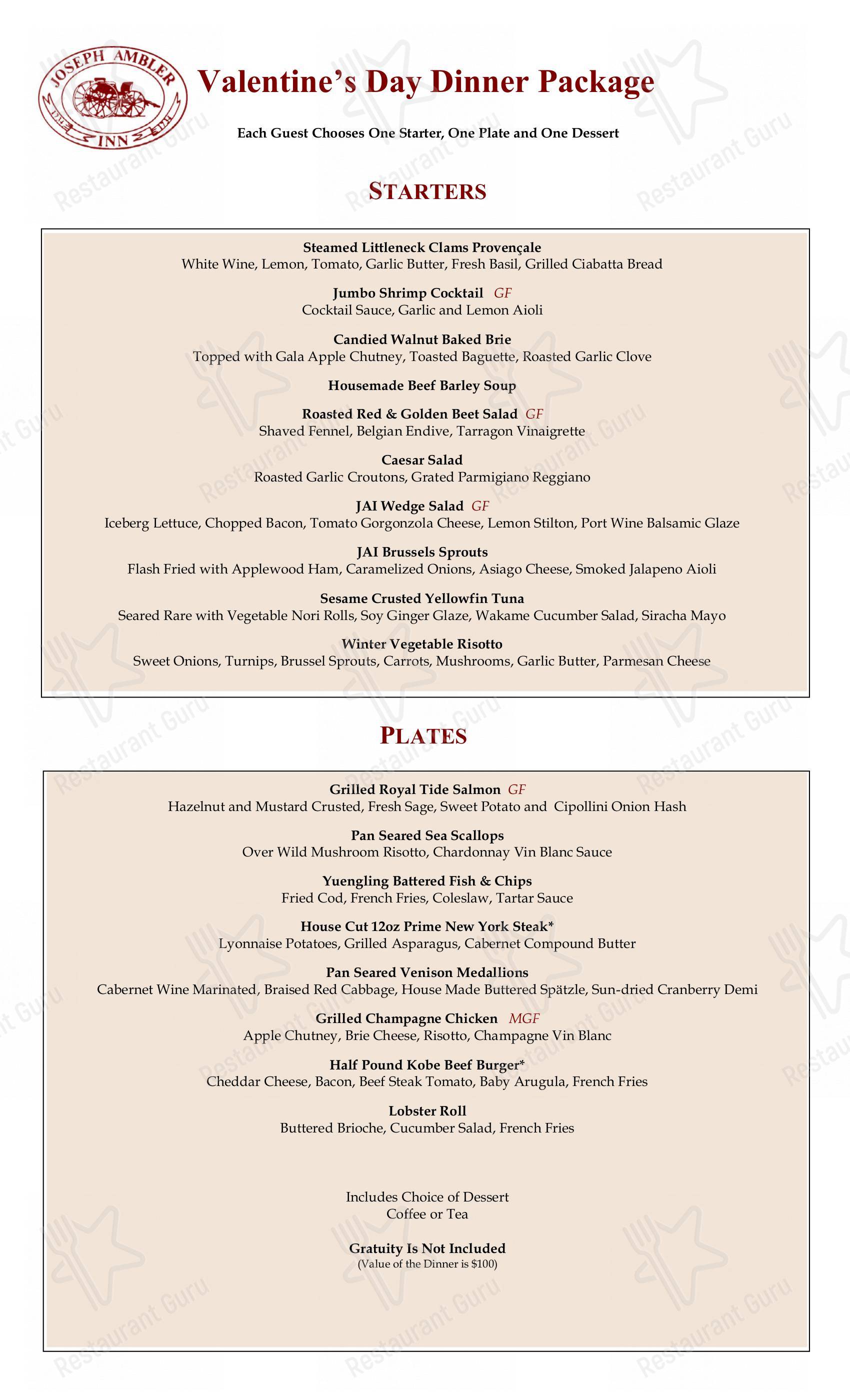 Menu at Joseph Ambler Inn pub & bar, Montgomeryville