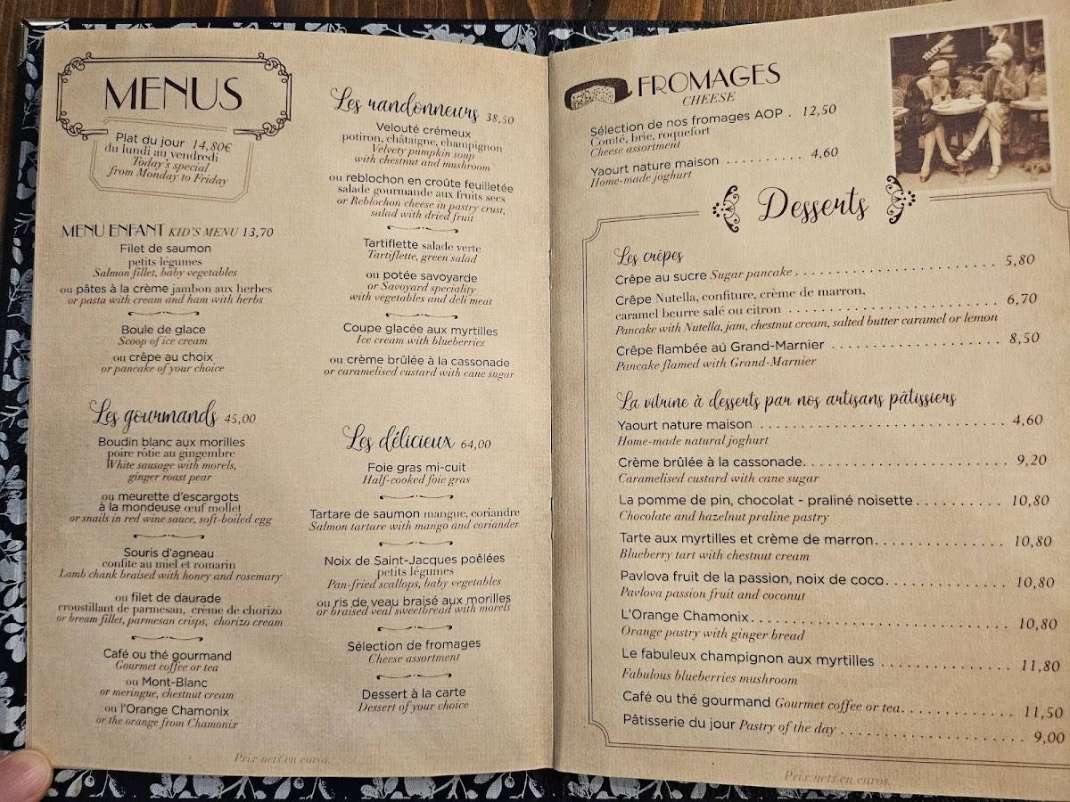 Menu at Josephine Restaurant, Chamonix