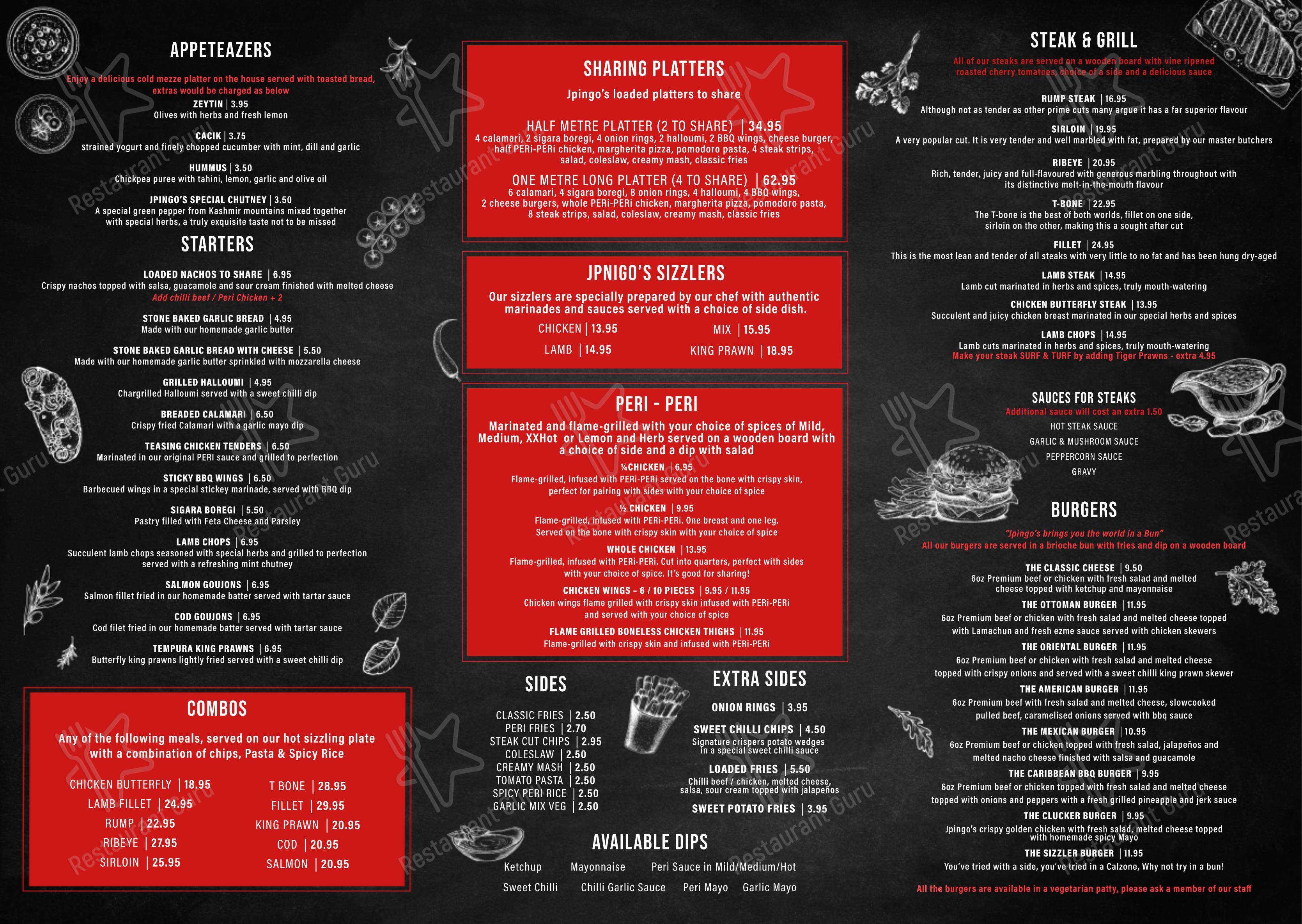 Menu at Jpingo's Flame Grill Steakhouse Pizza Nottingham, Nottingham