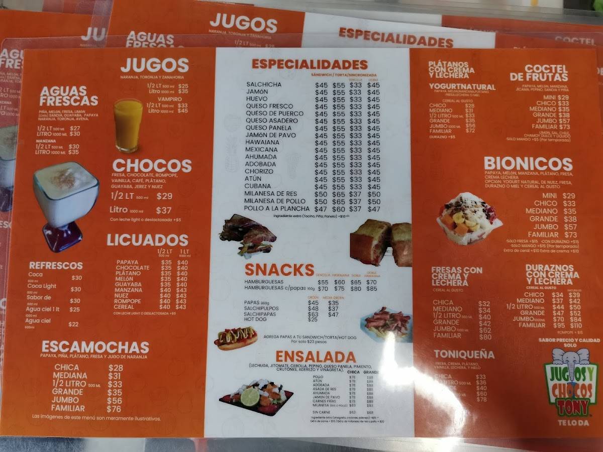 Carta del pub y bar Jugos Y Chocos Tony, Aguascalientes, Aguascalientes ...