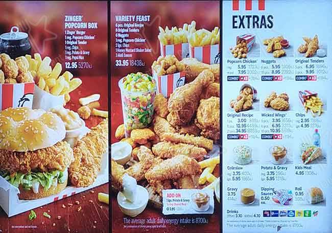 Carta de comida rápida KFC, Docklands, 43 Waterfront Way