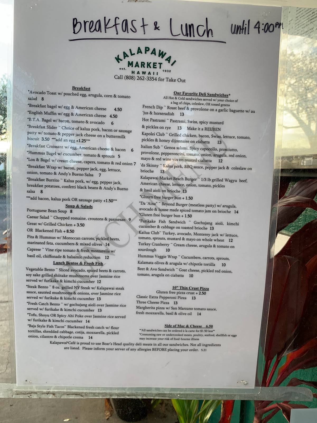 Menu at Kalapawai Cafe & Deli, Kailua