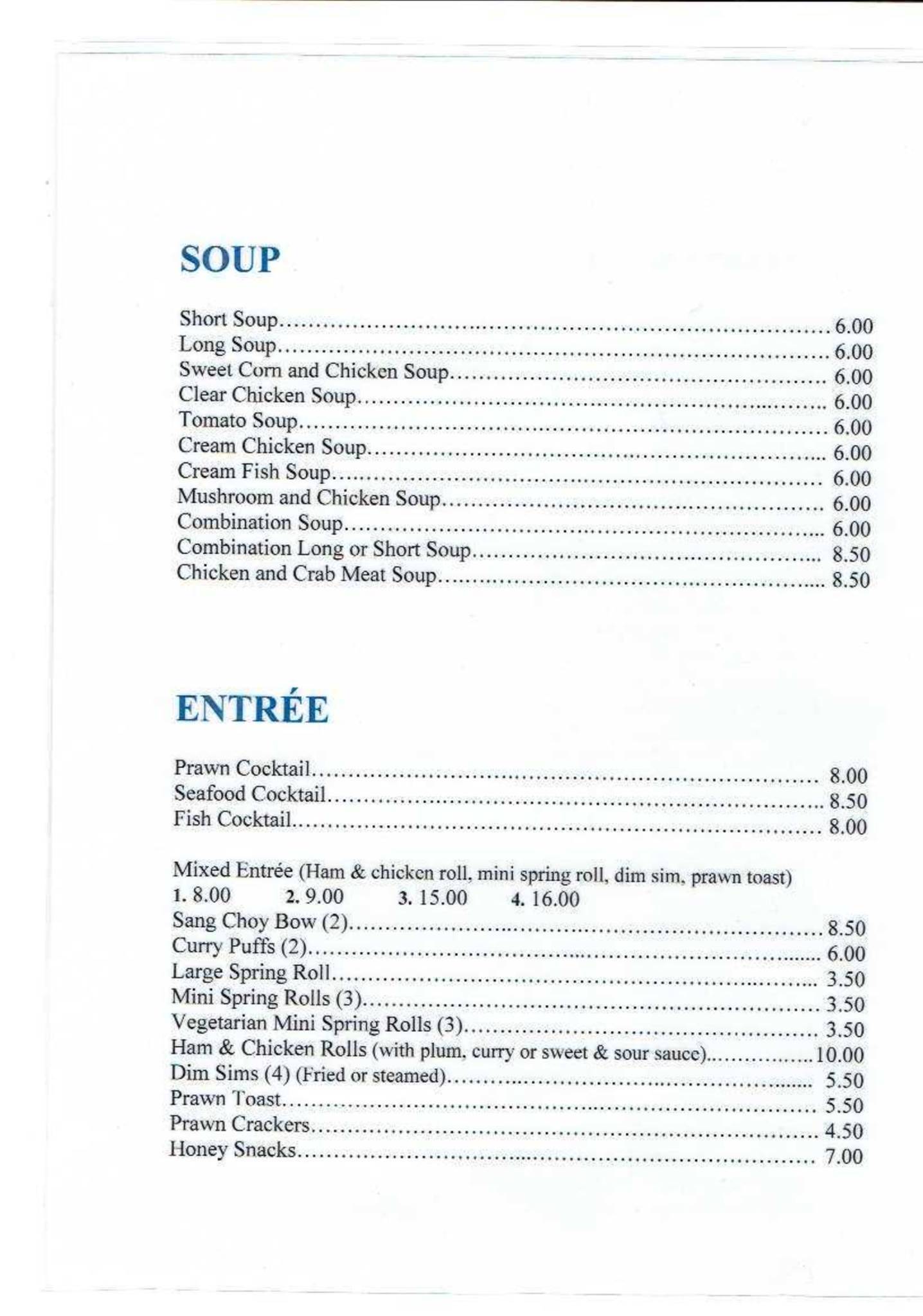 Menu at Kao Yiu Chinese Restaurant, Blaxland