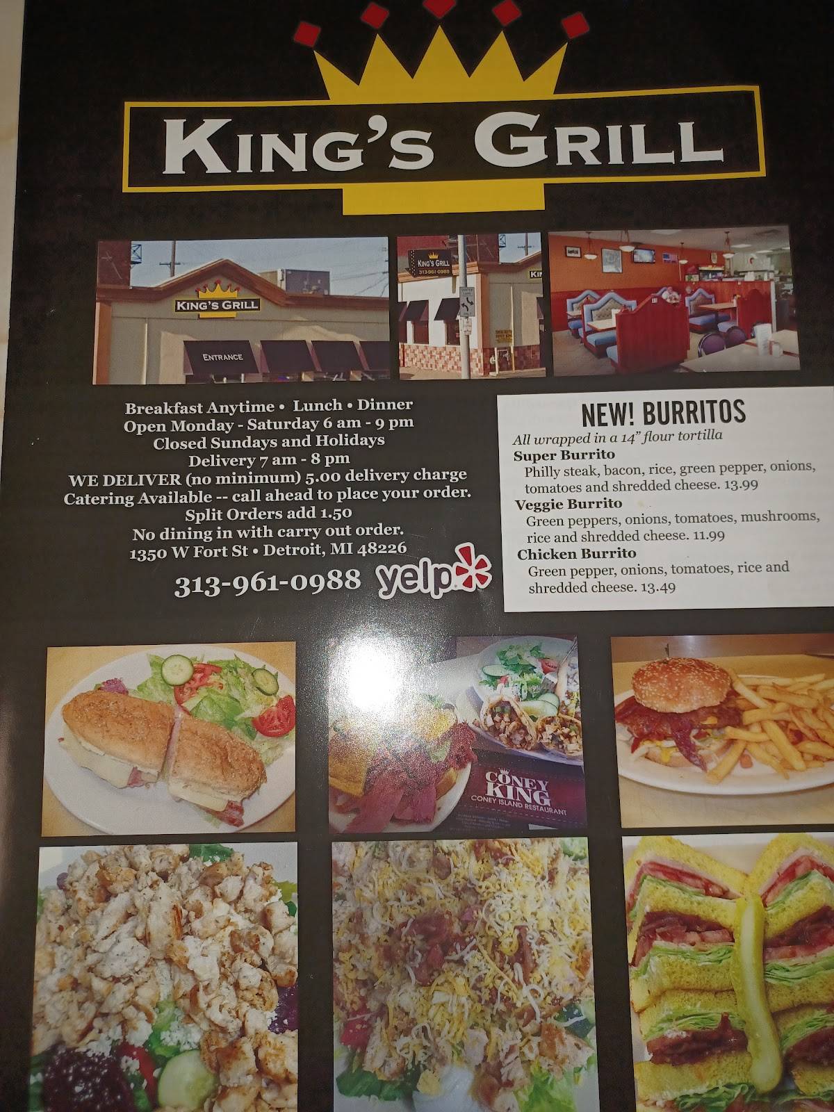 Menu at King Grill restaurant, Detroit